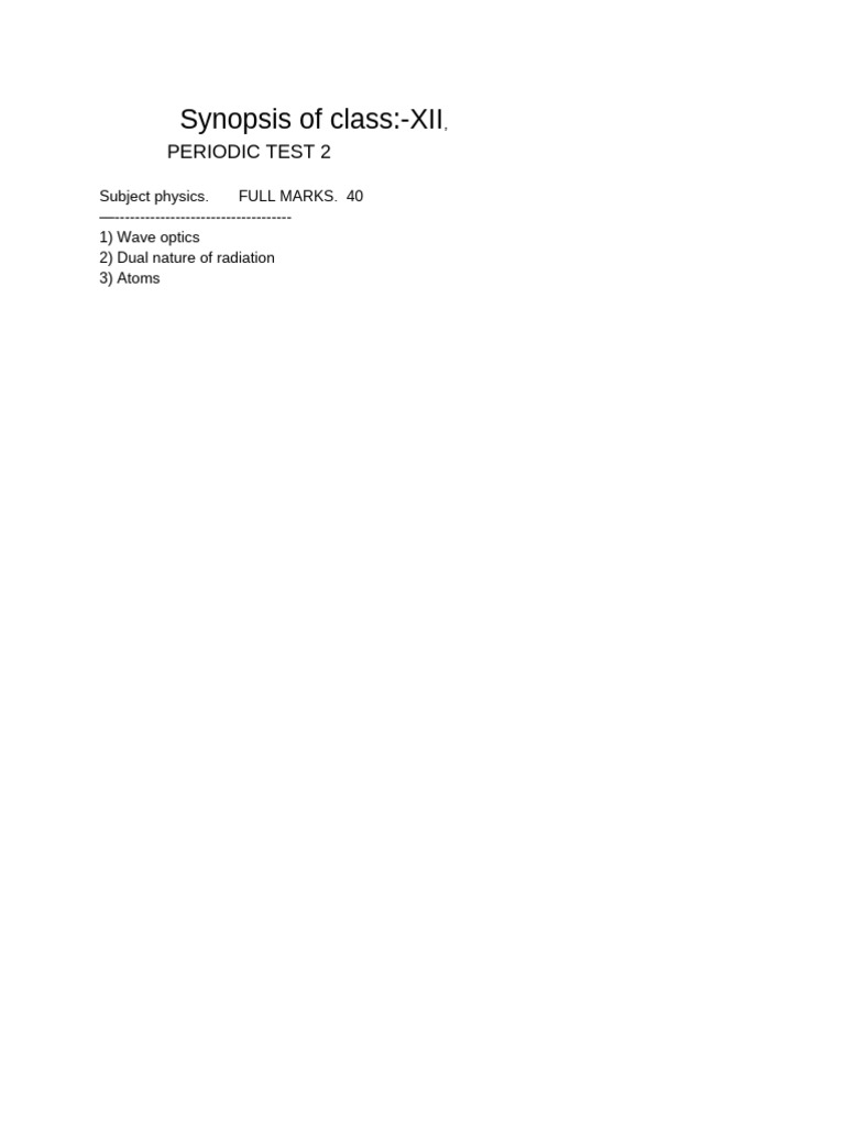 Synopsis Physics Class 12 | PDF