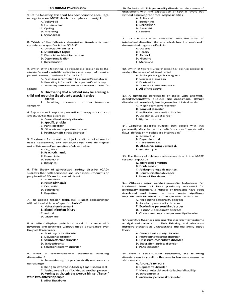 Abnormal Psychology Study Guide | PDF | Mental Disorder | Personality ...