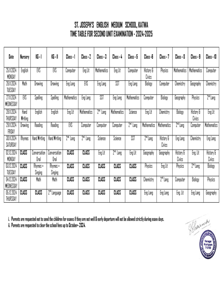 Exam Time Table 2024-2025 U-2 | PDF