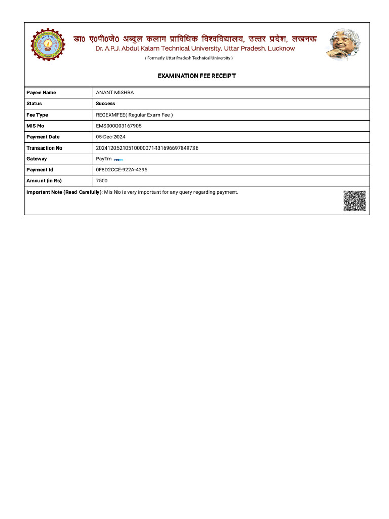 Payment Reciept Anant | PDF