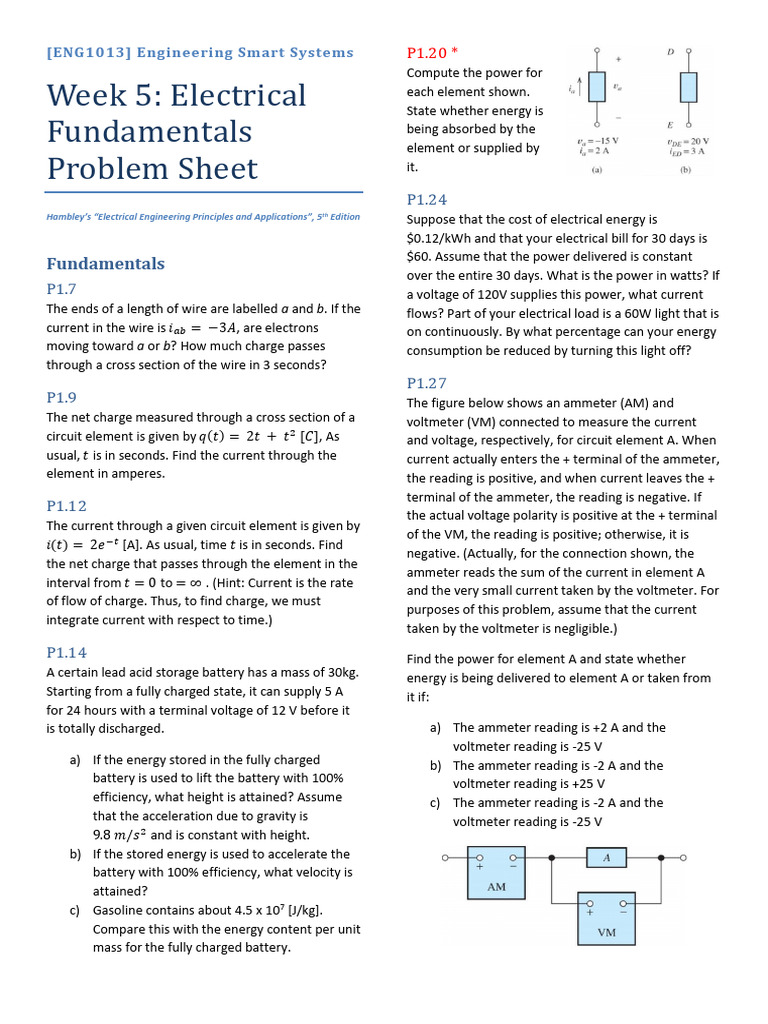 Electrical Engineering Exercises | PDF | Electric Current | Voltage