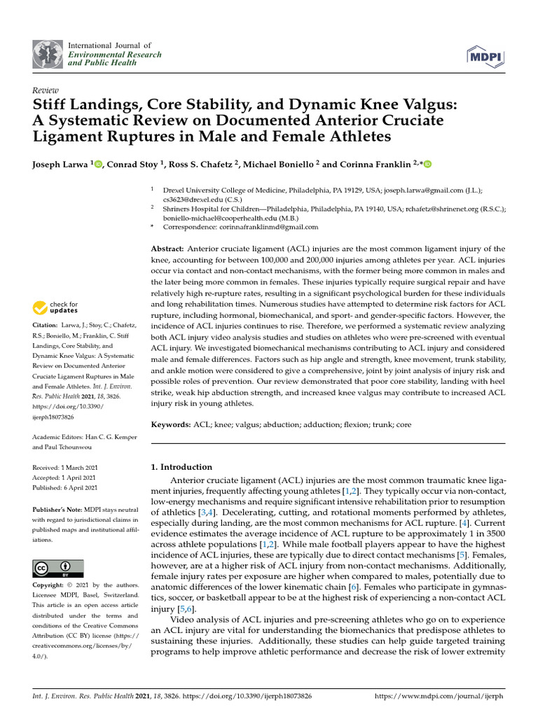 Stiff Landings, Core Stability, and Dynamic Knee Valgus - A Systematic ...
