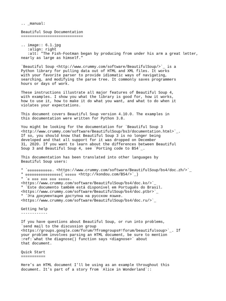 Beautiful Soup 4 Documentation Guide | PDF | Html | Xml