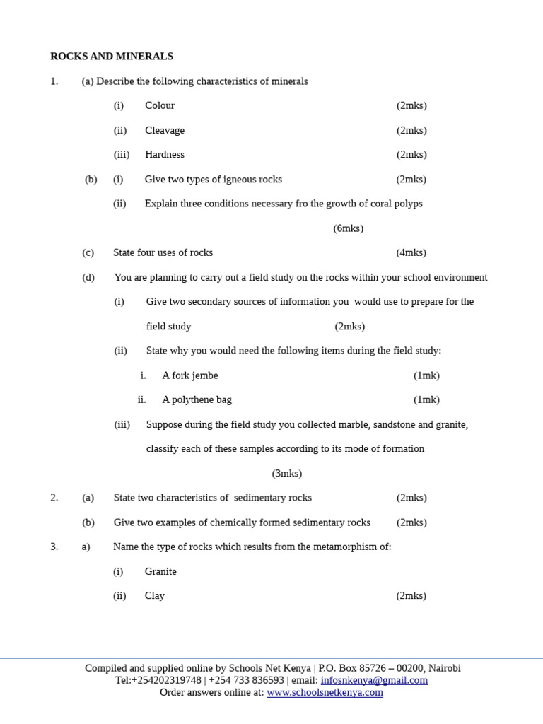Rocks and Minerals Questions | PDF | Rock (Geology) | Igneous Rock