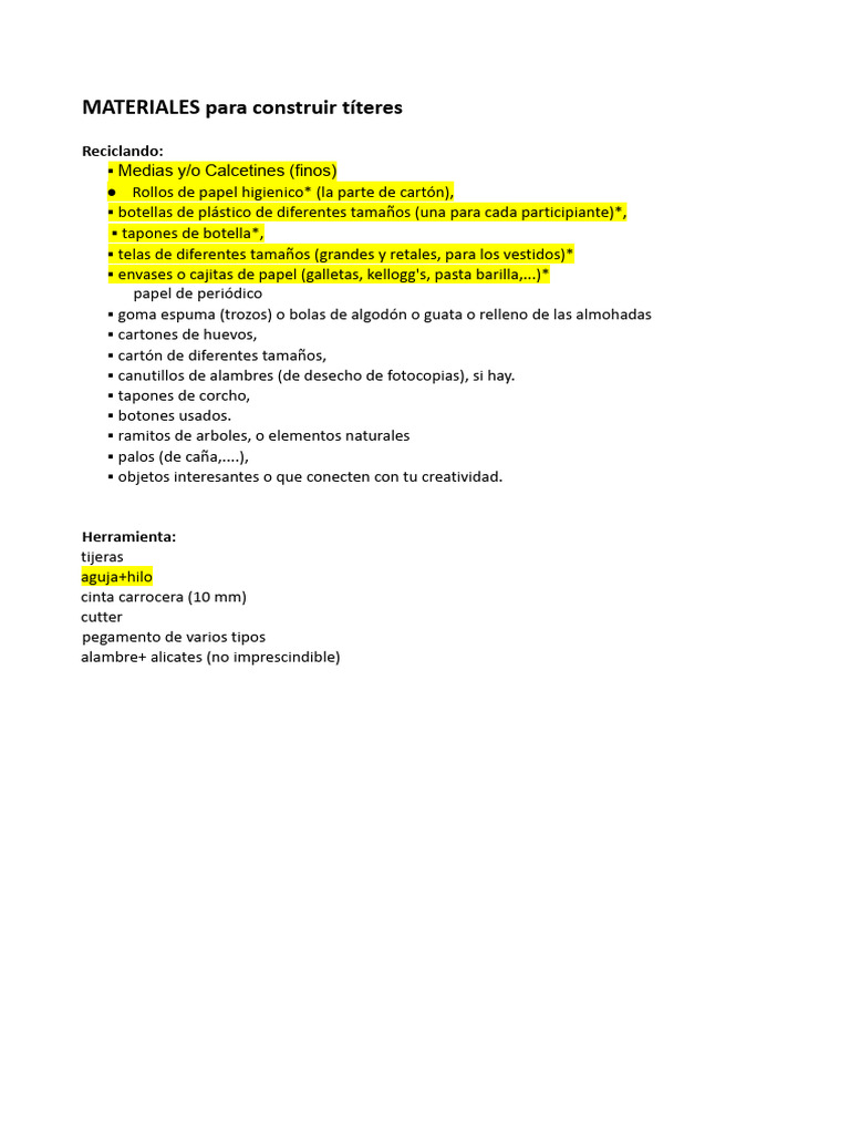 Lista Materiales para Construir Tã Teres | PDF