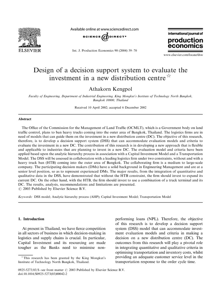 Design of A Decision Support System To Evaluate The | PDF | Decision Support System | Net ...