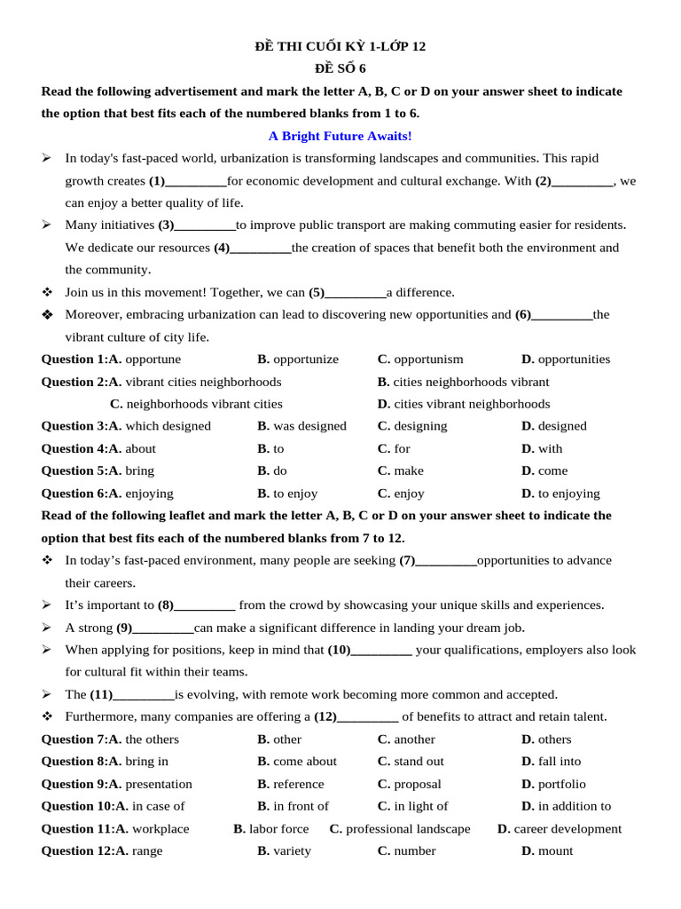 CK1 LỚP 12 ĐỀ 6 | PDF | Sustainability