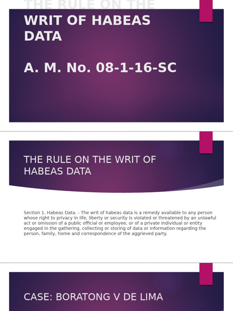 My Report Spec Pro the Rule on the Writ of Habeas Data | PDF | Habeas Corpus | Writ