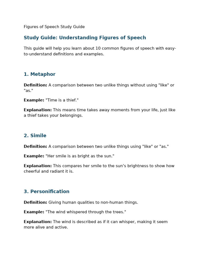 Figures of Speech Study Guide | PDF | Metaphor | Irony