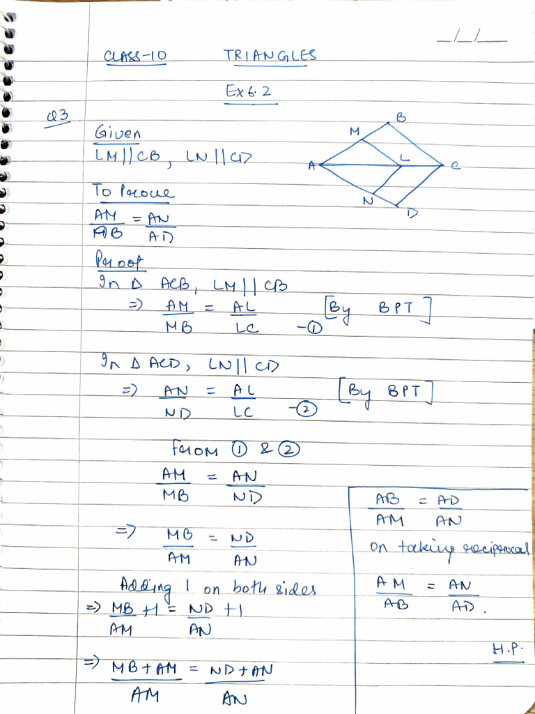 Triangles Solutions Class 10 | PDF