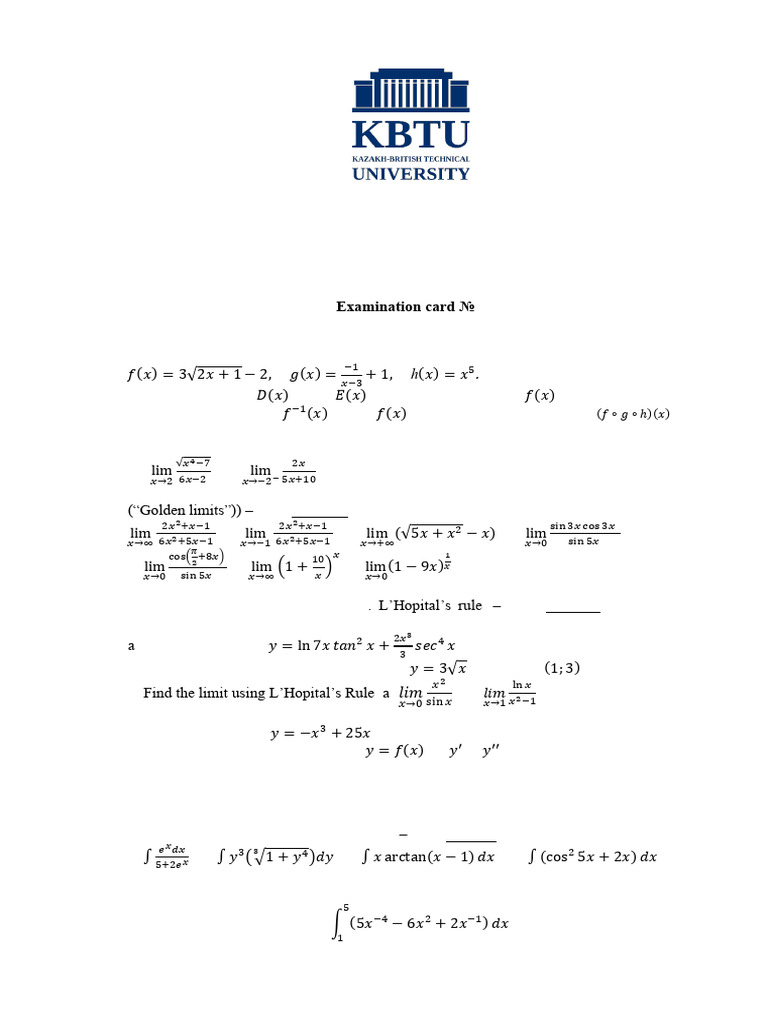 Exam_ver_0 | PDF | Integral | Function (Mathematics)