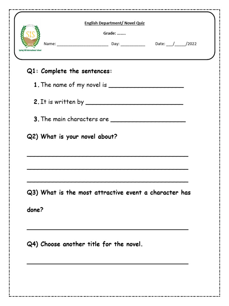 Novel Quiz Copy | PDF