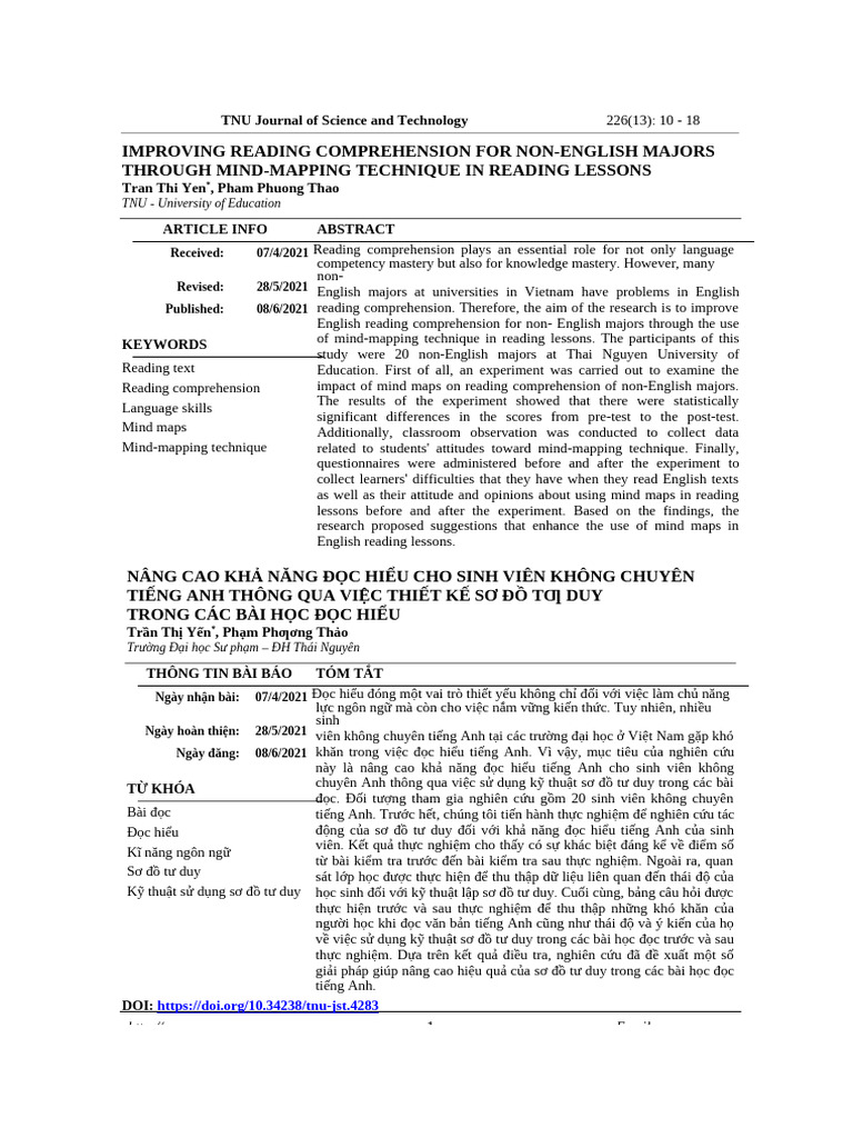 1. 2021 - Tran Thi Yen_, Pham Phuong Thao - IMPROVING READING COMPREHENSION FOR NON-ENGLISH ...