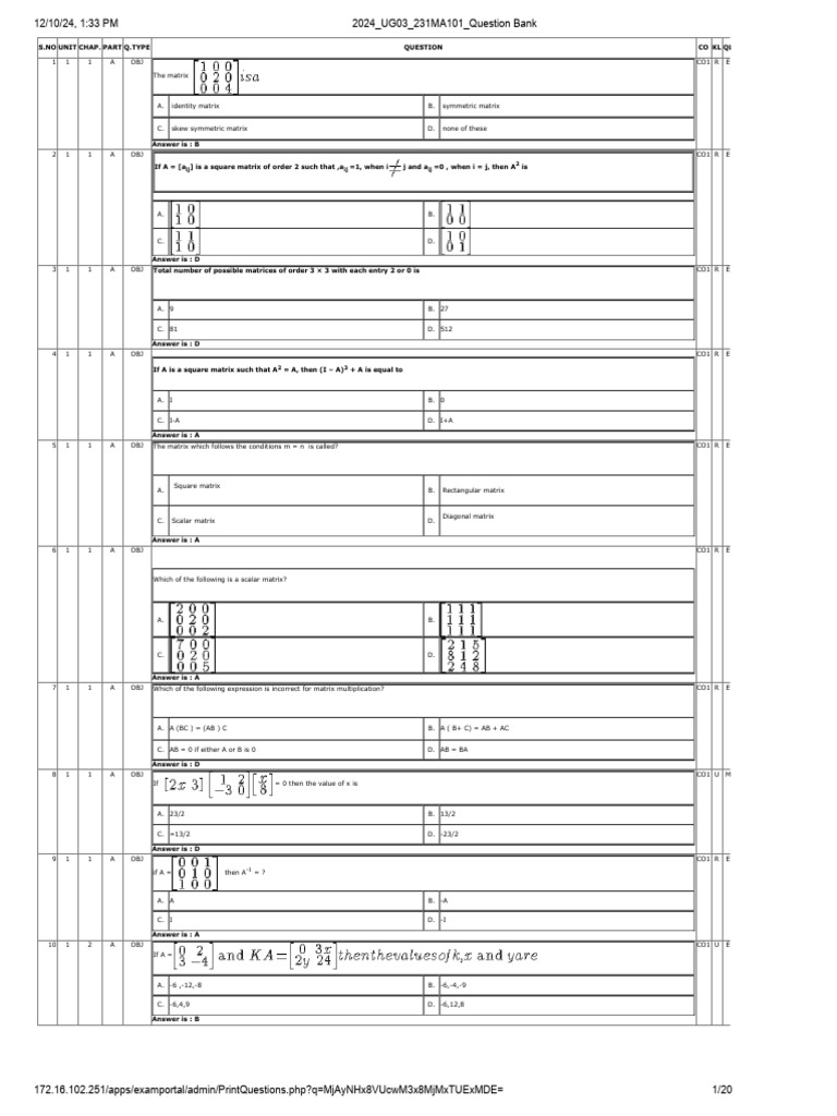 Modified QB | PDF | Matrix (Mathematics) | Eigenvalues And Eigenvectors