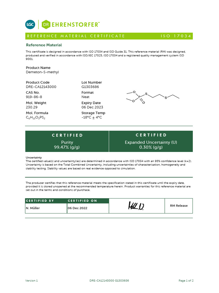 Certified Reference Material Certificate | PDF | Calibration | Metrology