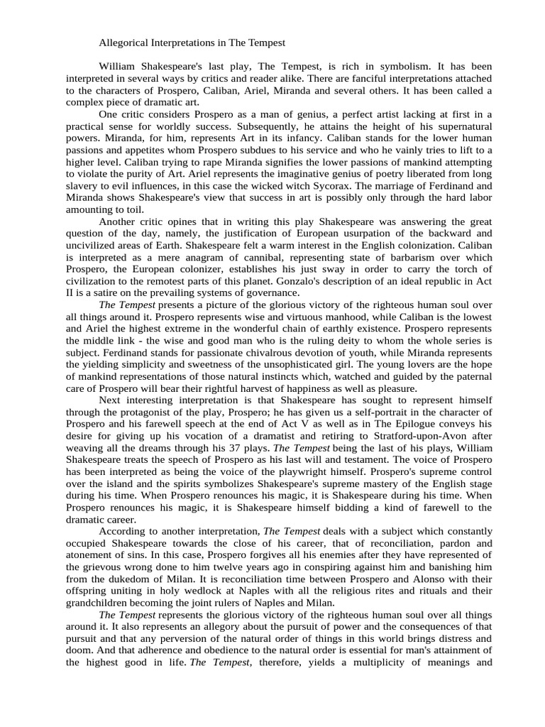 Allegorical Interpretations in The Tempest | PDF | The Tempest