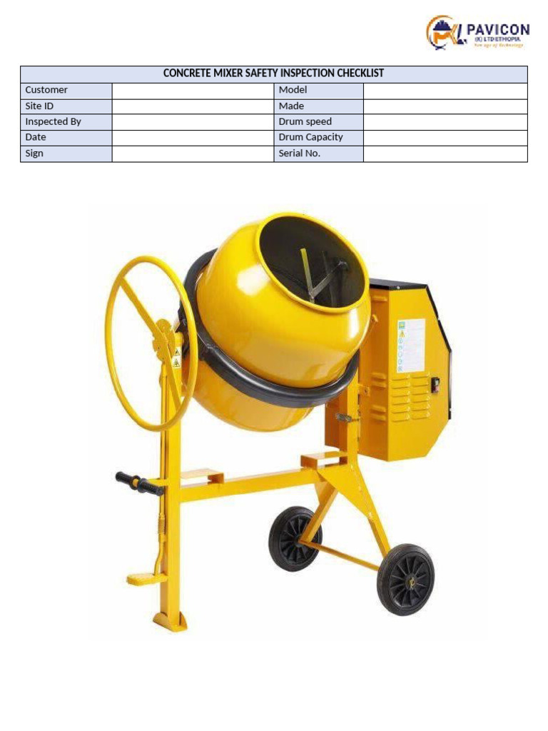 Concrete Mixer Safety Inspection Checklist | PDF