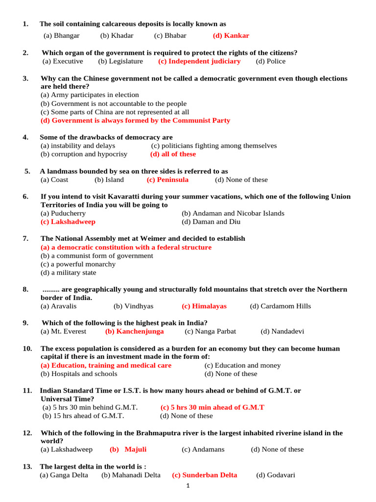 MCQ'S (Social Science) 9th | PDF | Economies
