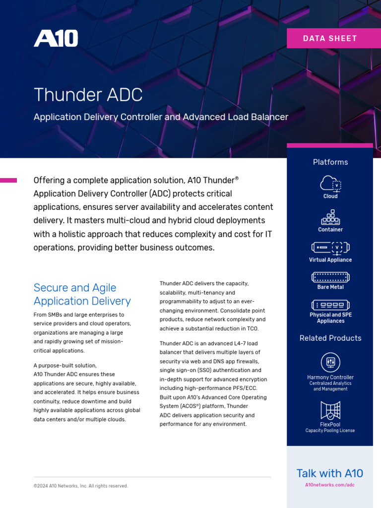 A10 Networks - Thunder ADC Data Sheet | PDF | Load Balancing (Computing) | Domain Name System