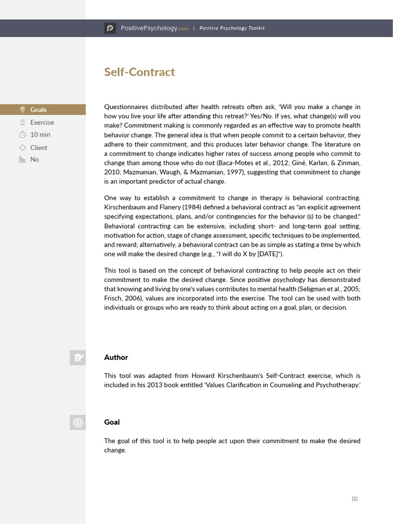 Self Contract 1 | PDF | Psychotherapy | Psychology