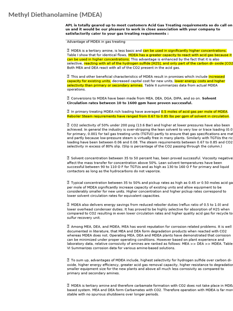 MDEA -DGA | PDF | Chemistry | Chemical Substances
