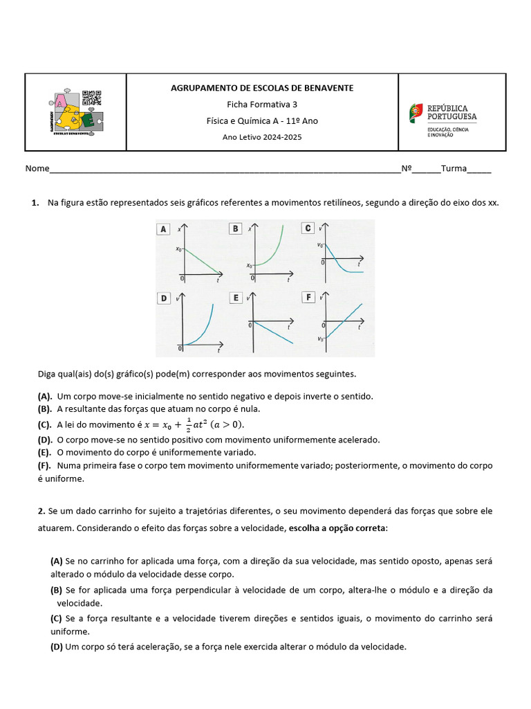 Ficha Formativa 3 - 2024-2025 | PDF | Velocidade | Órbita