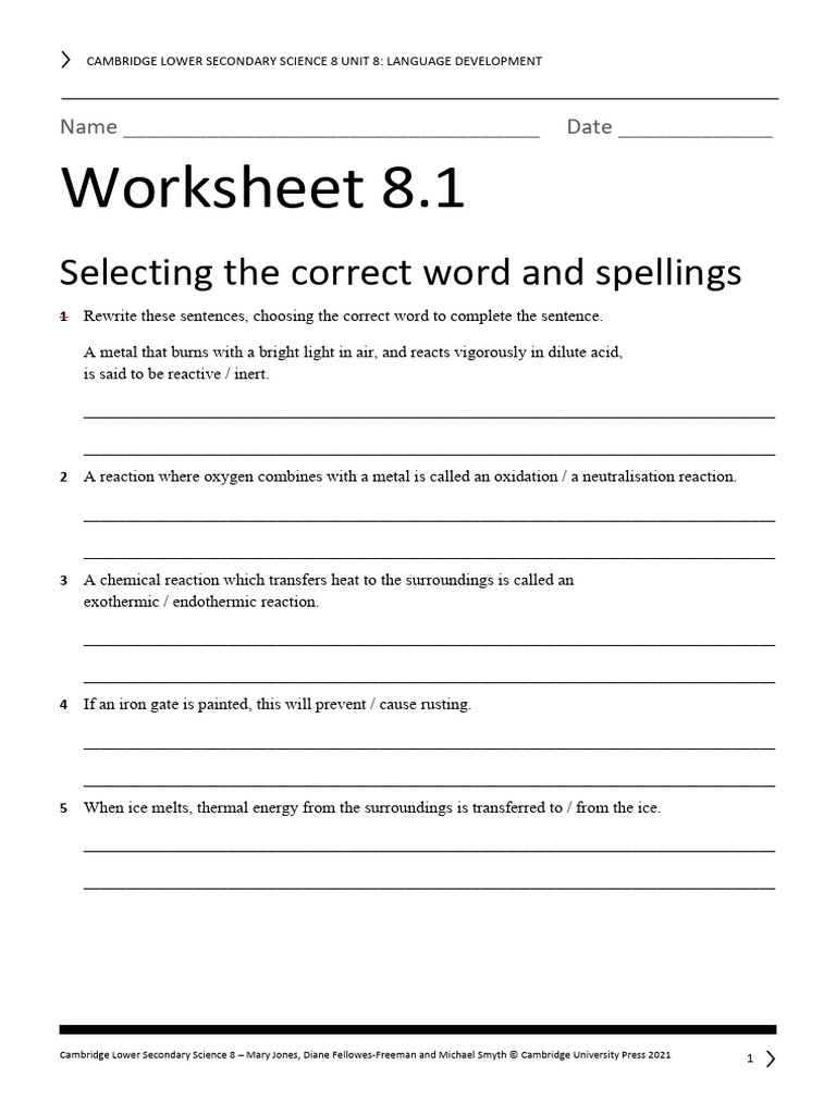 S8 Language Worksheets Unit 8 | PDF | Rust | Chemical Reactions