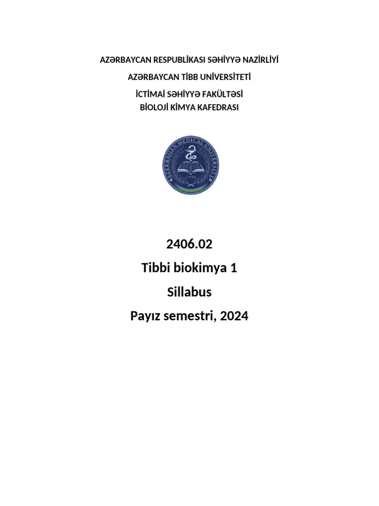 Tibb Sillabus Tibbi Biokimya 1-1 | PDF
