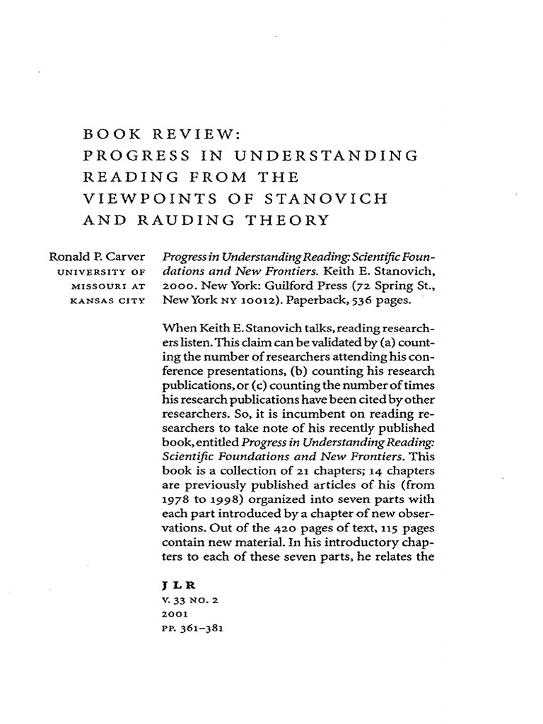 Stanovich's Reading Insights Reviewed | PDF | Reading Comprehension ...