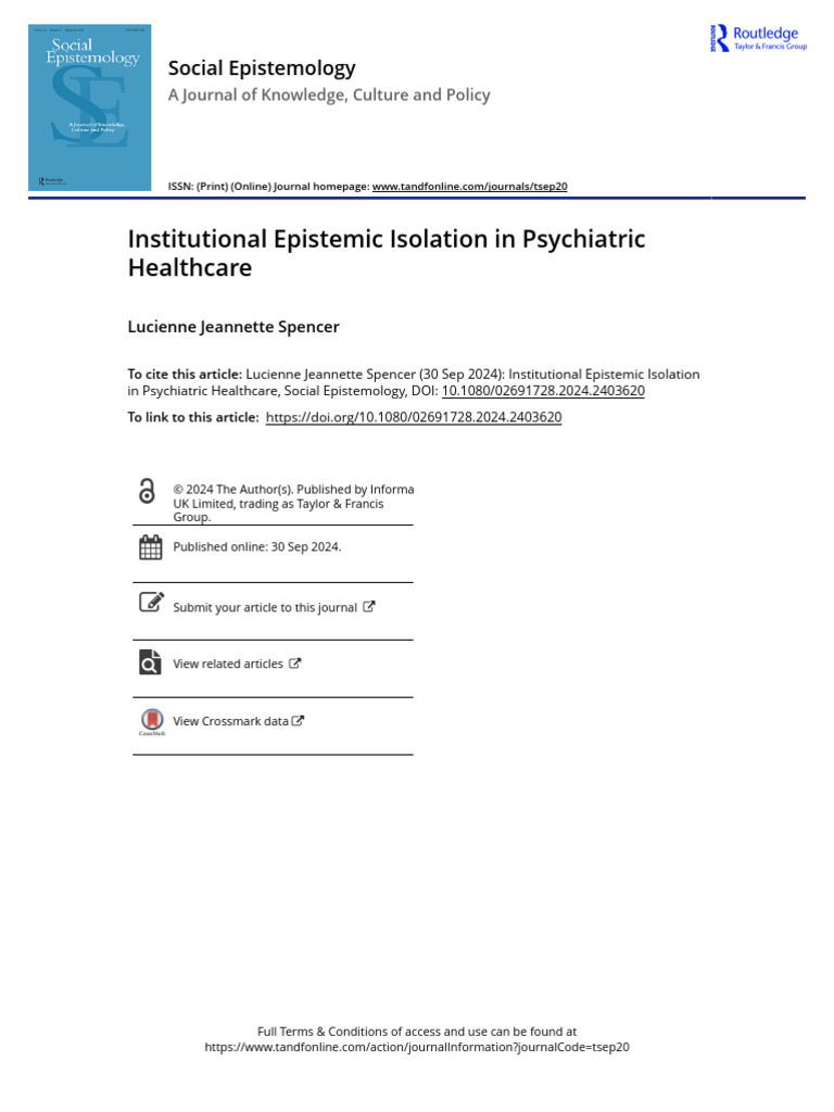 Institutional Epistemic Isolation in Psychiatric Healthcare | PDF ...