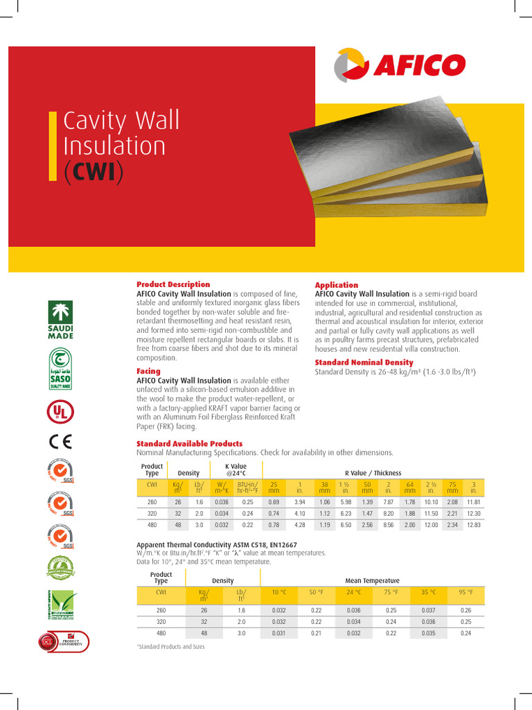 AFI Data Sheet Cavity Wall Insulation CWI No Pix | PDF | Thermal ...