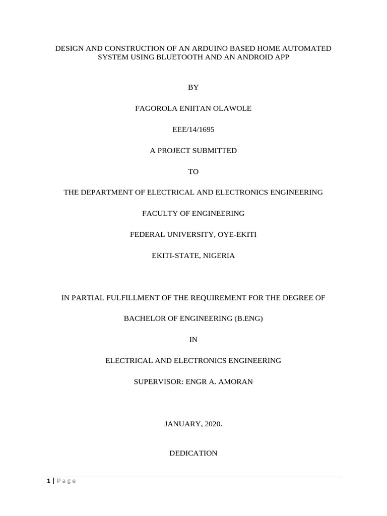 Design And Construction Of An Arduino Based Home Automated System Using Bluetooth And An Android