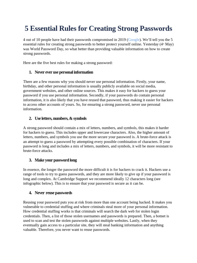 Rules For Setting Secure Passwords | PDF | Password | Security Technology