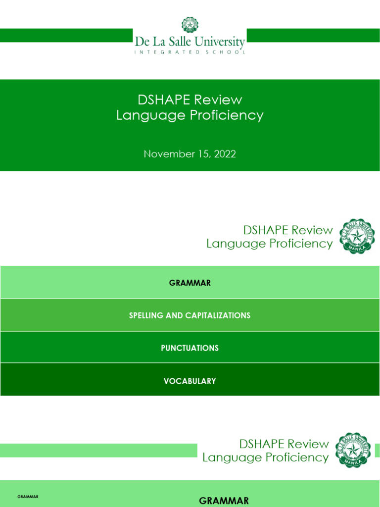 DSHAPE Language Proficiency Review | PDF | Adverb | Linguistics