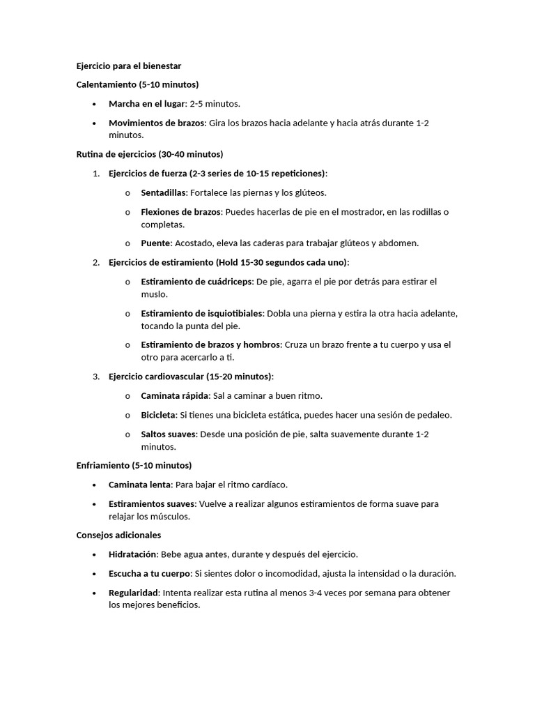 Rutina de Ejercicio para el Bienestar | PDF