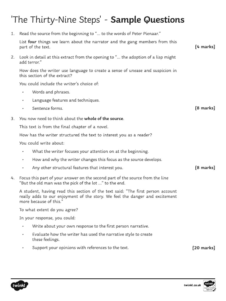 Sample Questions - Thirty Nine Steps | PDF