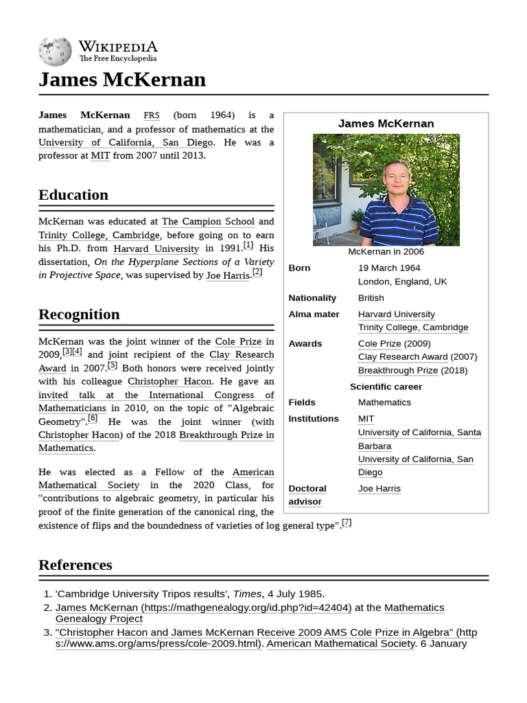 James_McKernan | PDF | Geometry | Algebraic Geometry