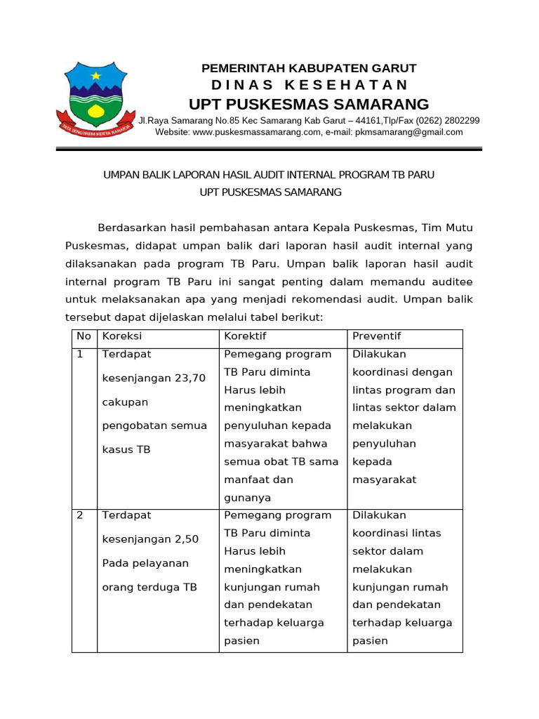 1.6.3.c Bukti Umpan Balik Hasil Audit Internal Semester I 2023 | PDF