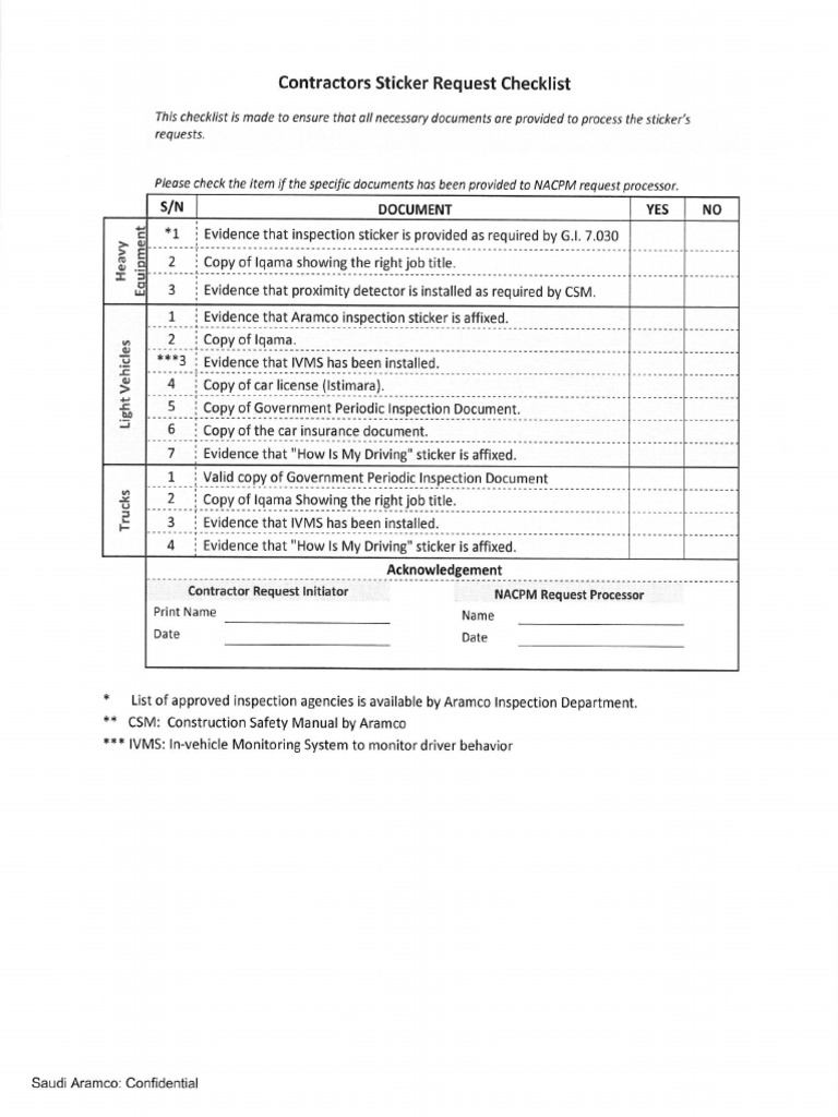 Contractors Requirements For New Aramco ID, Vehicle Sticker and Drivers ...