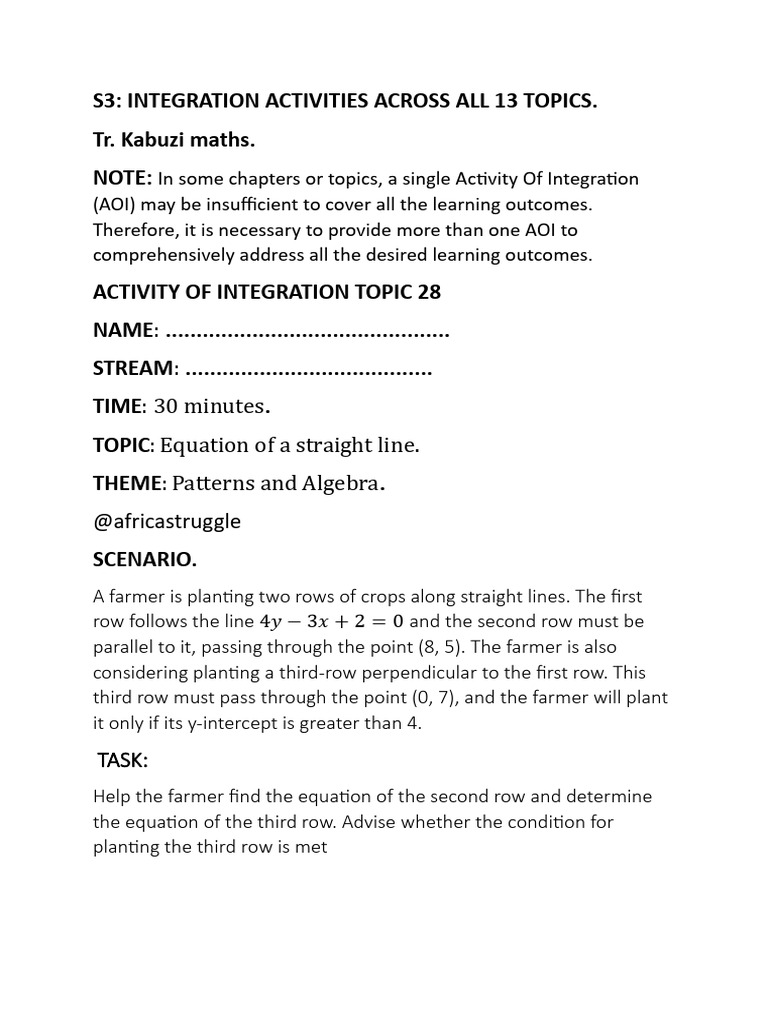 Integration Activities for S3 Mathematics | PDF | Matrix (Mathematics ...