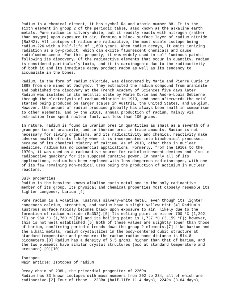 Radium | PDF | Isotope | Radioactivity