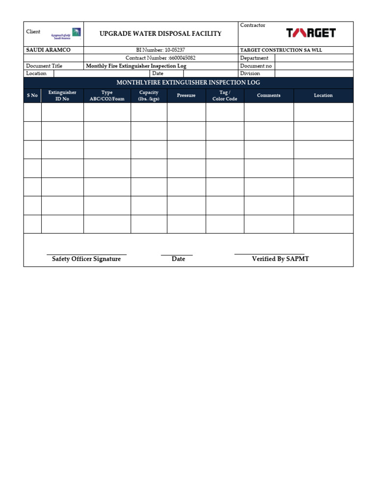 Fire Extinguisher Inspection Log (Monthly) | PDF