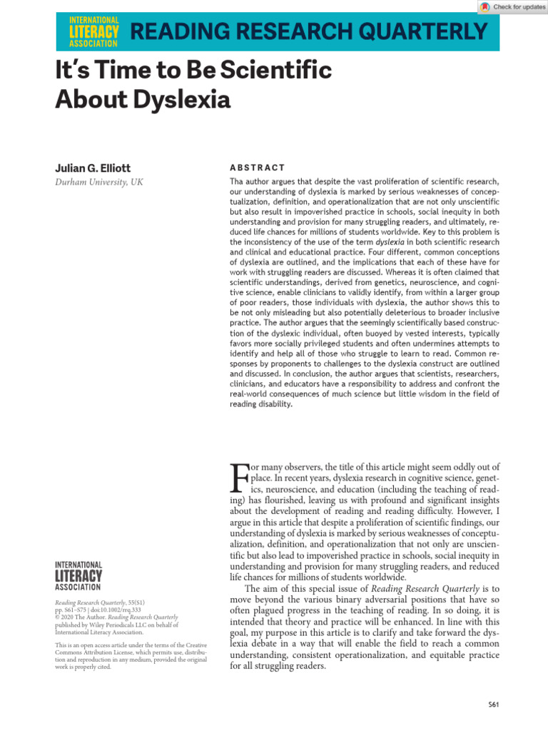 It's Time To Be Scientific About Dyslexia | PDF | Dyslexia | Learning Disability