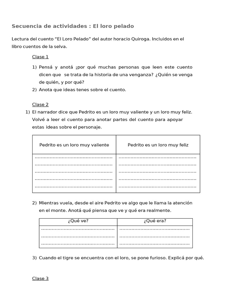 Secuencia-Actividades El-Loro-Pelado-5to | PDF