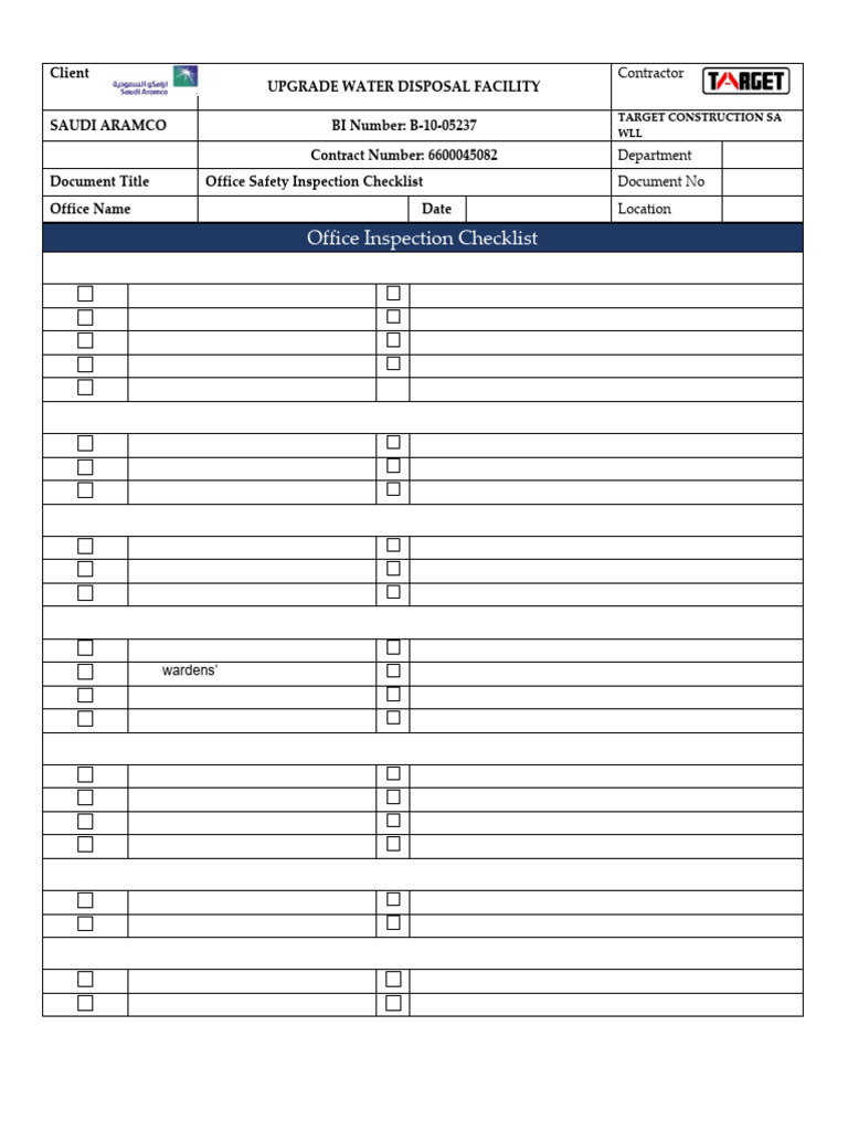 Office Inspection Checklist | PDF | Stairs | Safety