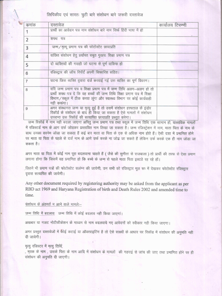 Birth Death Correction Form | PDF