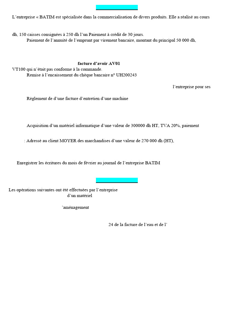 Comptabilité mensuelle des entreprises BATIM et TAHA | PDF | Facture ...
