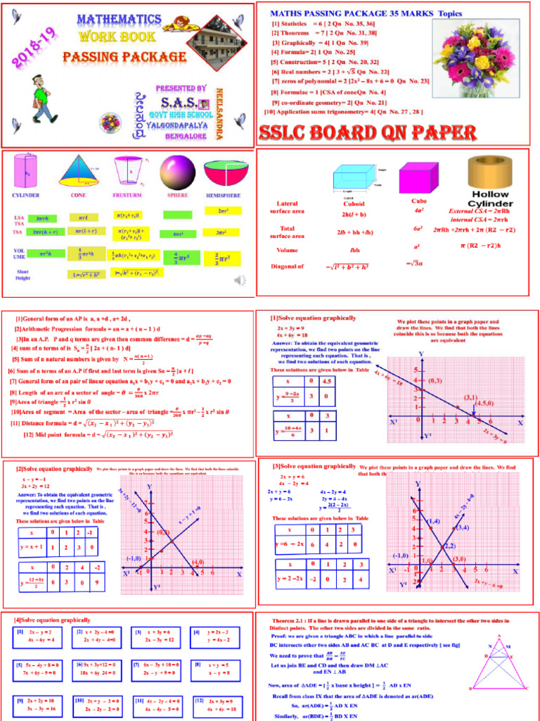 10th STD Maths Passing Package Eng Version 2018-19 Sas | PDF