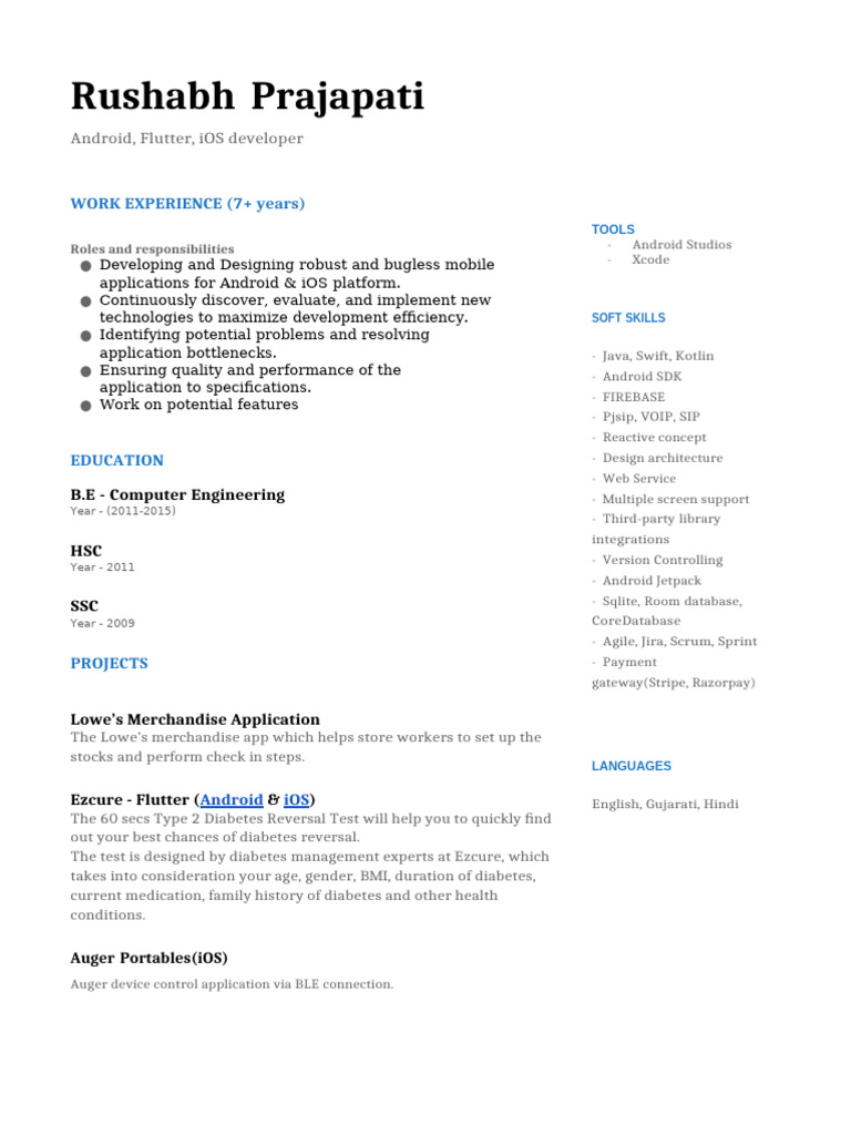 Rushabh Prajapati Mobile Resume | PDF | Android (Operating System) | Ios