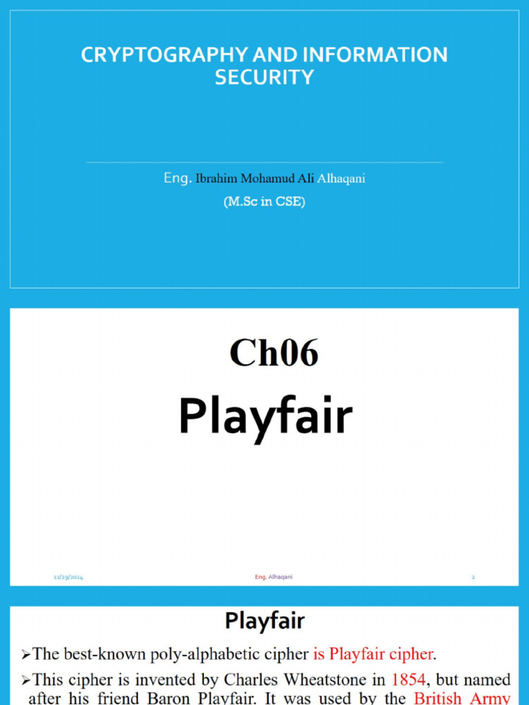 Playfair Cipher Encryption Guide | PDF